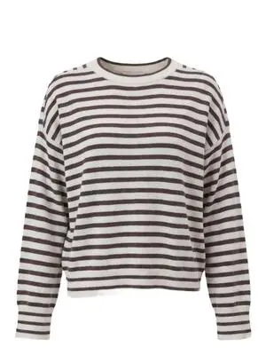 Closed Long-sleeved Striped Pullover - Reddish-brown