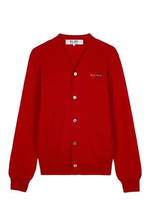 Play Comme Des Garcon Double Heart Wool Cardigan - Red