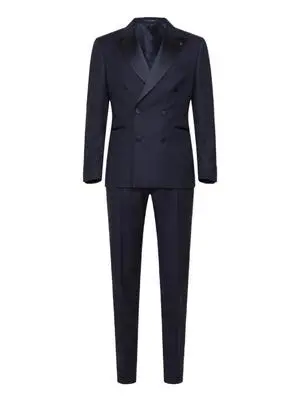 Tagliatore Satin Lapel Double-breasted Suit - Blue