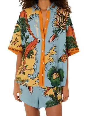 Farm Rio Farm Rio Button-Down Shirt With Lapel Collar And Contrasting Piping Multicolor