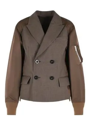 Sacai Double-breasted Panelled Blazer - Brown