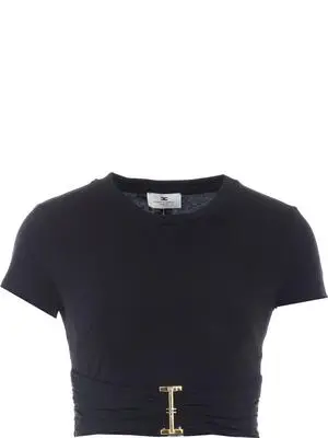 ELISABETTA FRANCHI Elisabetta Franchi Short-Sleeved T-Shirt With Gold Buckle Detail