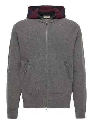 Moncler Hooded Wool Cashmere Cardigan With Stripes - Black