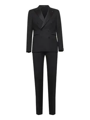 Tagliatore Jacquard Double-breasted Suit Set - Black