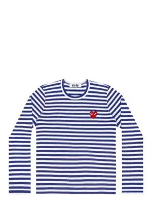 Play Comme Des Garcon And White Striped T-shirt - Blue