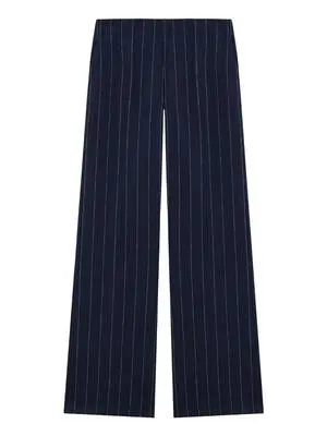 NOCTURNE Navy Pinstripe Wide Leg Trousers - Blue