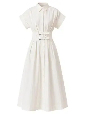 EXQUISE Drop Shoulder Midi Shirt Dress With Belt - White