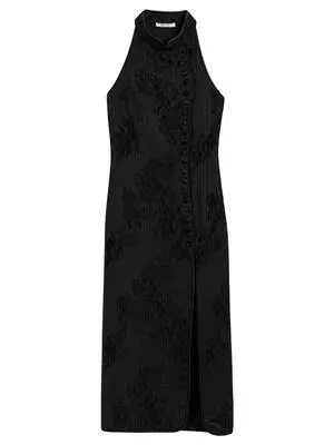 NOCTURNE Jacquard Halterneck Midi Dress With Button Detail - Black