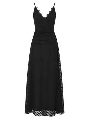 EXQUISE Emely Maxi Dress With V-neck And Lace Accents - Black