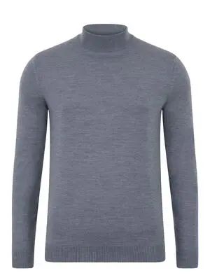PAUL JAMES KNITWEAR Extra Fine Merino Wool Shawl Mock Neck Jumper - Grey