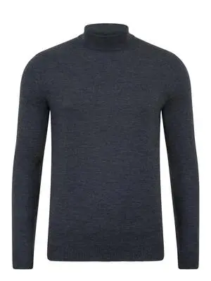 PAUL JAMES KNITWEAR Neutrals Extra Fine Merino Wool Shaw Mock Turtleneck Jumper Charcoal - Black