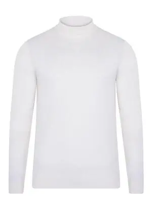PAUL JAMES KNITWEAR Extra Fine Merino Wool Shawl Mock Turtleneck Jumper - White