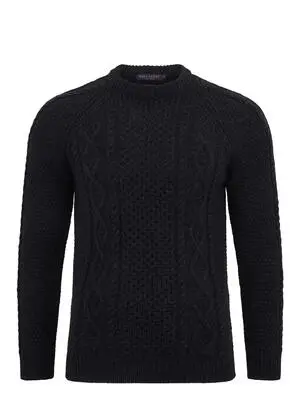PAUL JAMES KNITWEAR Chunky Merino Wool Goffrey Fisherman's Jumper Slate - Black