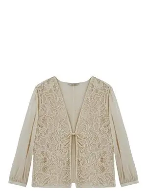 NOCTURNE Nocturne Lace Front Sheer Sleeve Jacket