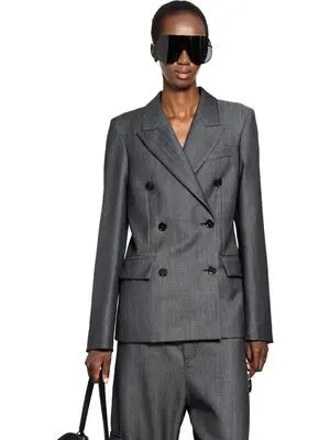 Balenciaga Wool Denim Twill Double-breasted Blazer - Grey
