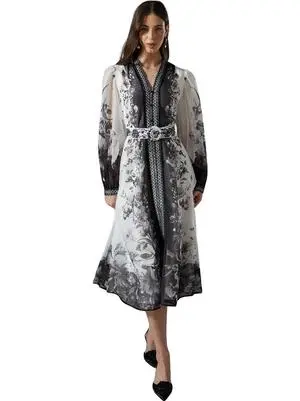 Coast Printed Organza Shirt Dress - Mono