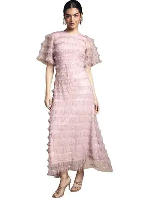 OASIS Sequin Ruffle Detail Maxi Dress - Pink