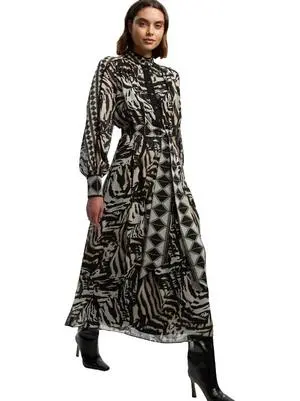 Karen Millen And Geometric Print Belted Maxi Dress - Animal