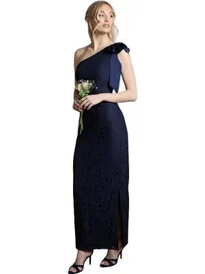 Coast One Shoulder Lace Maxi Dress With Bow Detail - Navy
