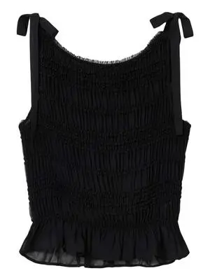 ALLSAINTS Shirred Boat Neck Top With Ribbon Straps - Black