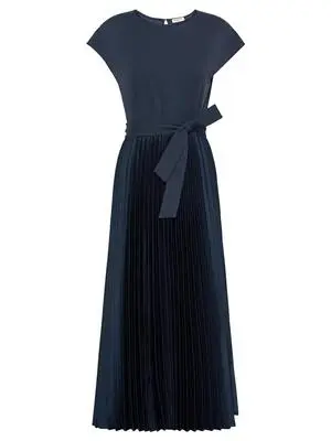 Max Mara Short-sleeve Pleated Midi Dress - Navy