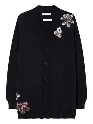 Marina Rinaldi Cotton Embellished V-neck Top And Cardigan Set - Navy