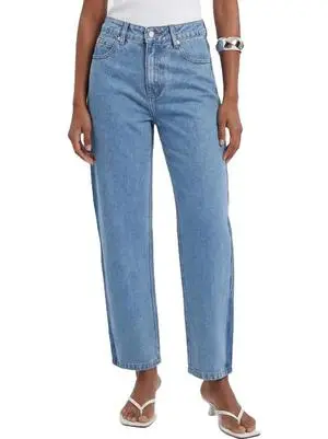 Karen Millen Panelled Barrel Leg Jeans - Mid Blue