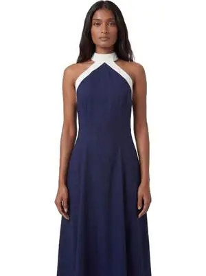 Karen Millen Linen Halterneck Maxi Dress - Navy