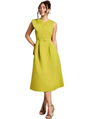 Coast Bow Crepe Belted Midi Dress - Acid Lime