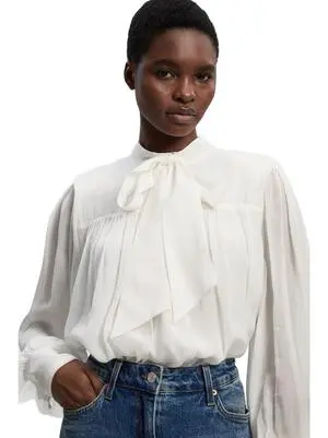Karen Millen Tie-neck Georgette Blouse With Billowing Sleeves - Ivory