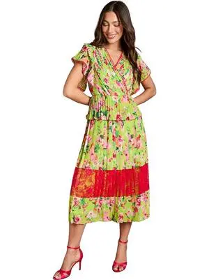 Coast Embroidered Floral Wrap Midi Dress - Green
