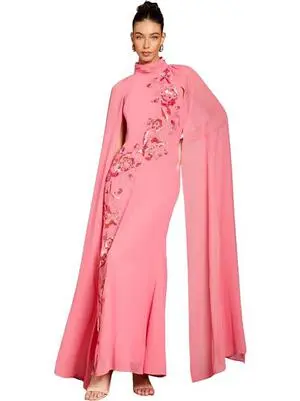 Coast Floral Embellished Cape Maxi Dress - Coral