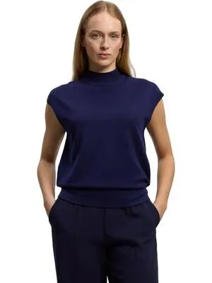 Karen Millen High Neck Knit Tank Top - Navy
