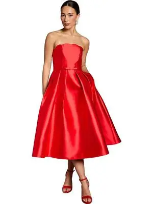 Coast Scalloped Strapless Midi Dress - Red