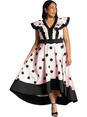 Coast Polka Dot Fit And Flare Midi Dress - Pink