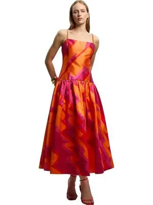 Karen Millen Abstract Print Strappy Maxi Dress - Orange