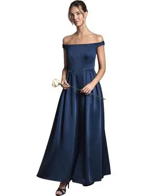 Coast Off-shoulder Maxi Dress With Feather Trim - Navy