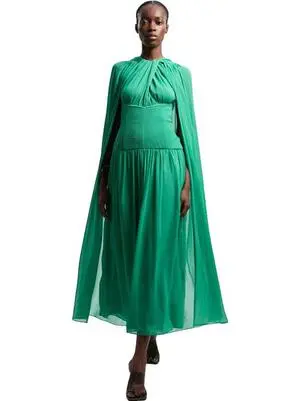 Karen Millen Halterneck Cape Maxi Dress - Green