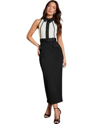 Coast Collard Bandage Belted Pencil Dress - Mono