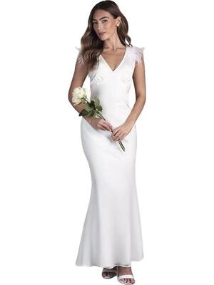 Coast V-neck Satin Maxi Dress With Feather Trim - Ivory