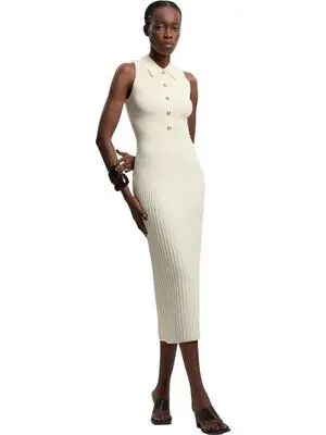Karen Millen Rib Knit Collared Midi Dress - Ivory