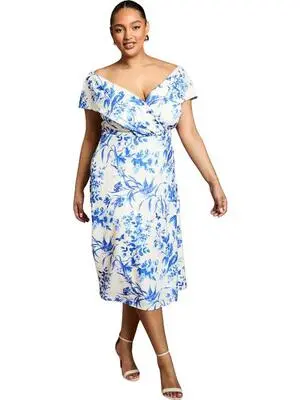 Coast Bardot Printed Wrap Midi Dress - Ivory