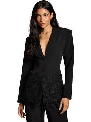 Coast Single Breasted Embroidered Lace Blazer - Black
