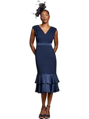 Coast Crepe Peplum Dress With Tiered Hem - Navy
