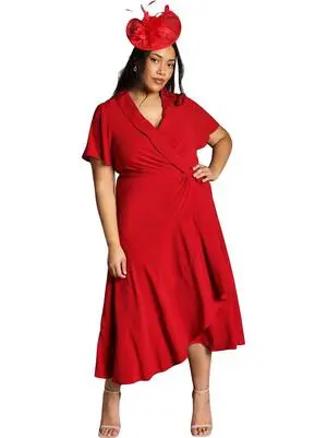 Coast Plus Twist Wrap Waist Midi Dress - Berry