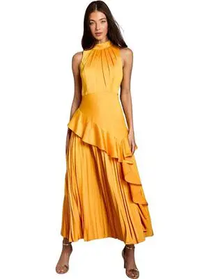 Coast Satin Crepe High-neck Pleated Maxi Dress - Orange