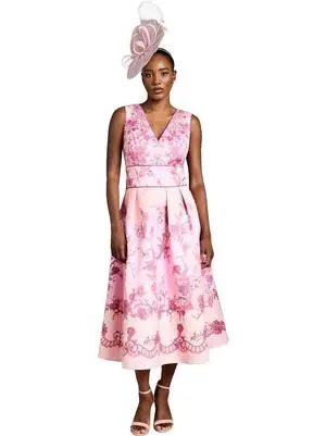 Coast V-neck Floral Print Satin Midi Dress - Coral