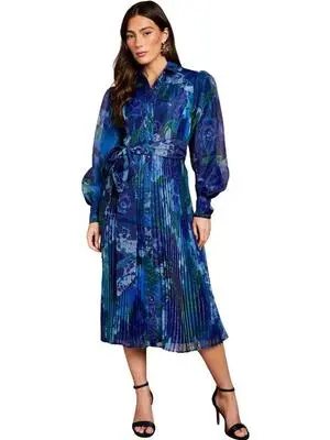 Coast Floral Print Pleated Organza Shirt Dress - Blue