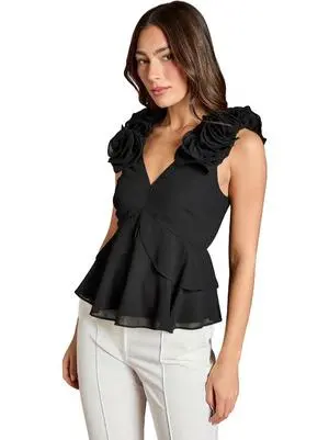 Coast Floral Embellished V-neck Peplum Top - Black