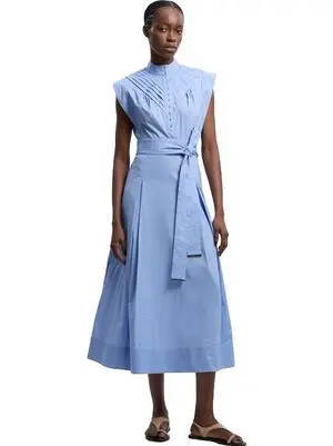 Karen Millen Cotton Tie Waist Midi Dress - Blue
